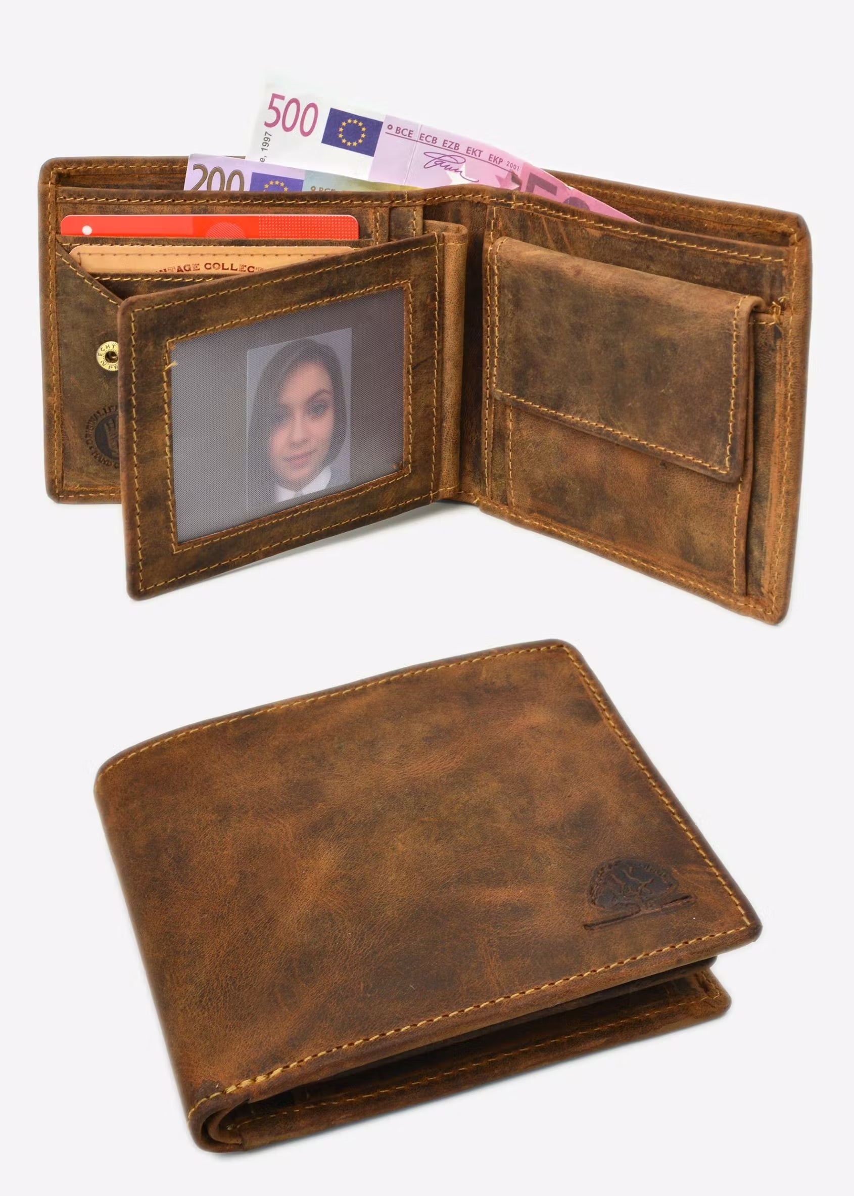 Greenburry Herenportefeuille RFID bruin leer met uitneembaar ID case ...