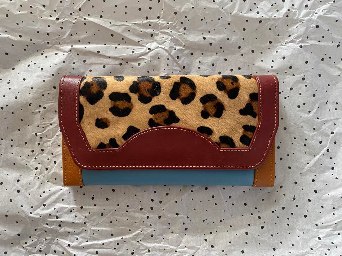 vanMauZ leren Portemonnee Envelope dierenprint cognac blauw – Julien Deluxe